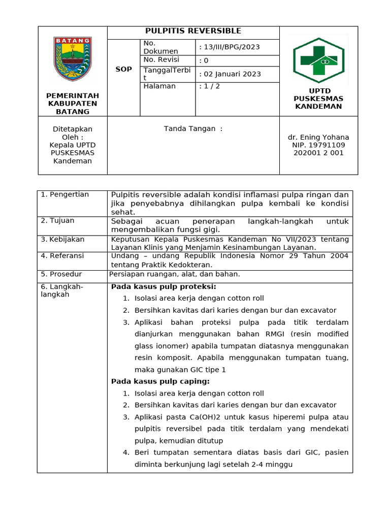 13. Sop Pulpitis Reversible | PDF