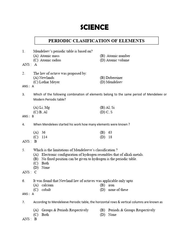 Periodic Classifications of Elements | PDF | Periodic Table | Sets Of Chemical Elements