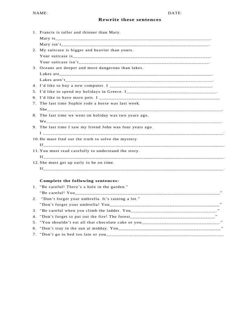 Rewrite These Sentences: Complete The Following Sentences | PDF