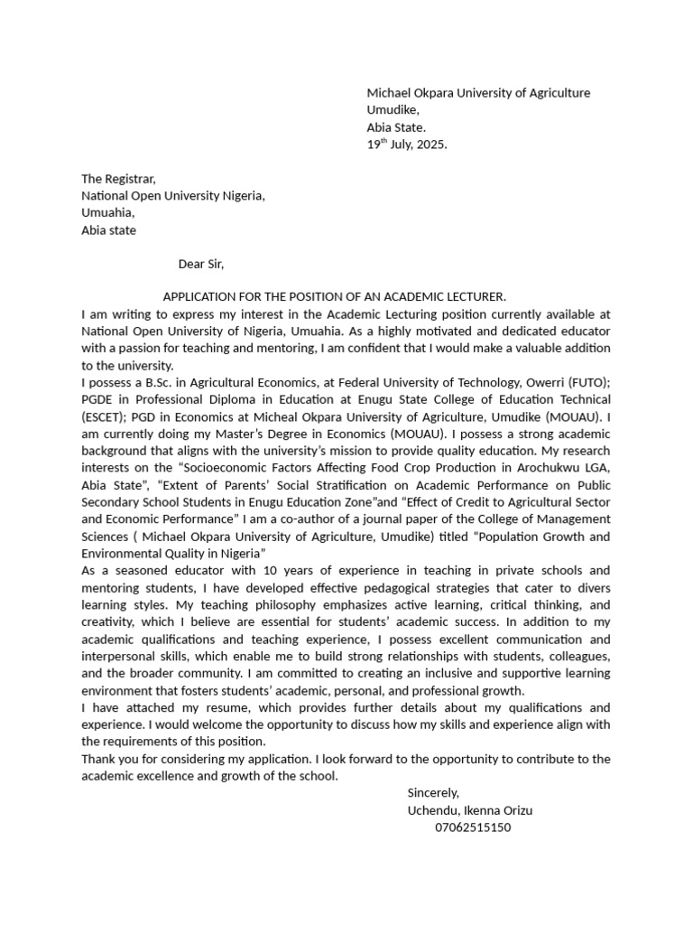 Application for Academic Lecturer Position | PDF | Intelligence | Cognition