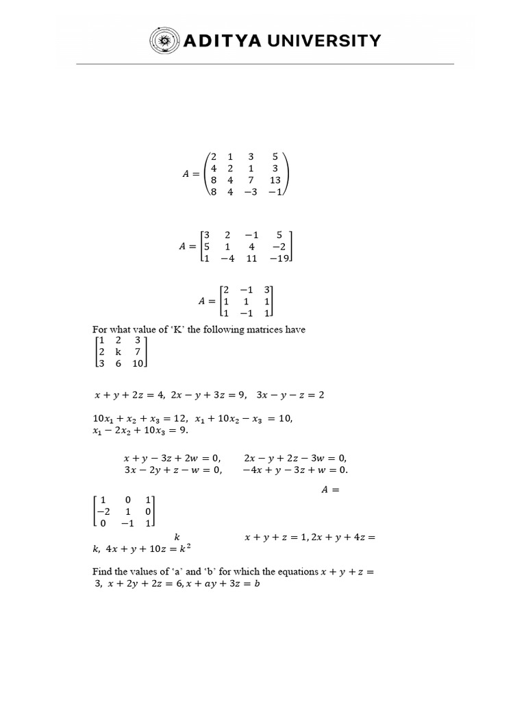 Matrix Rank and Solutions Practice | PDF