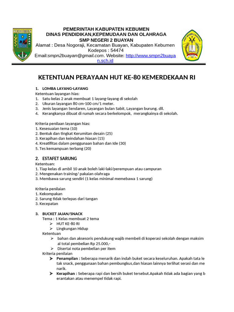 Lomba HUT Ke-80 Kemerdekaan RI SMPN 2 Buayan | PDF