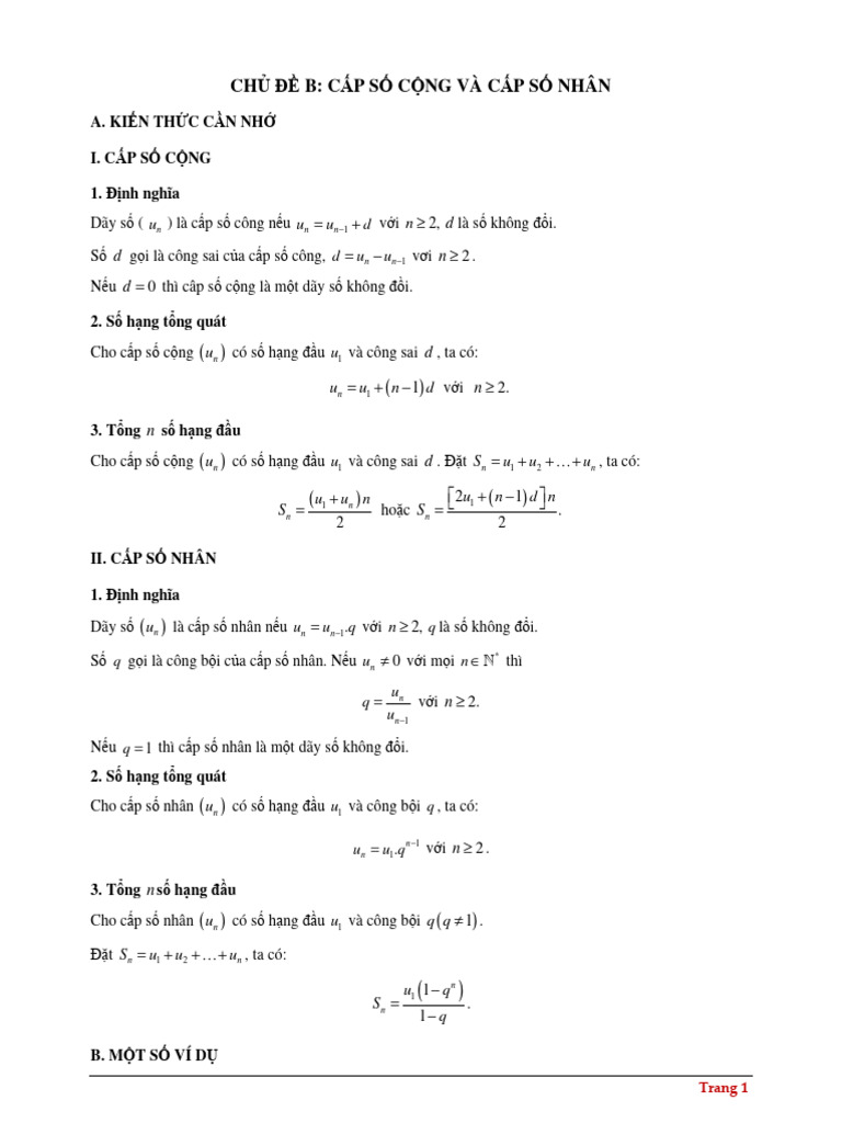 Chu de B. Cap So Cong Va Cap So Nhan | PDF