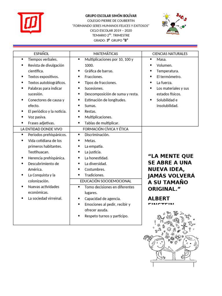 Temario Segundo Trimestre 3° B Ce 19 20 | PDF