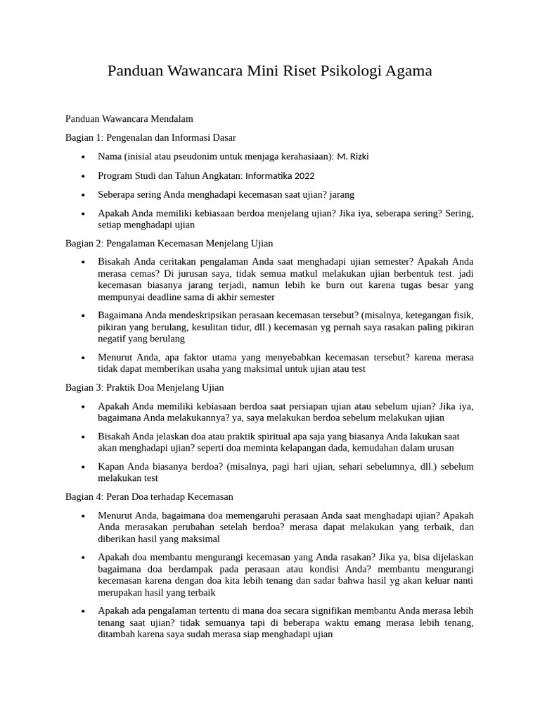 Panduan Wawancara Mini Riset Psikologi Agama[1] | PDF