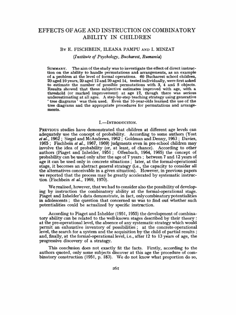 (Fischbein) 1970 Effects of Age and Instructions On Combinatory | PDF | Permutation | Cognition