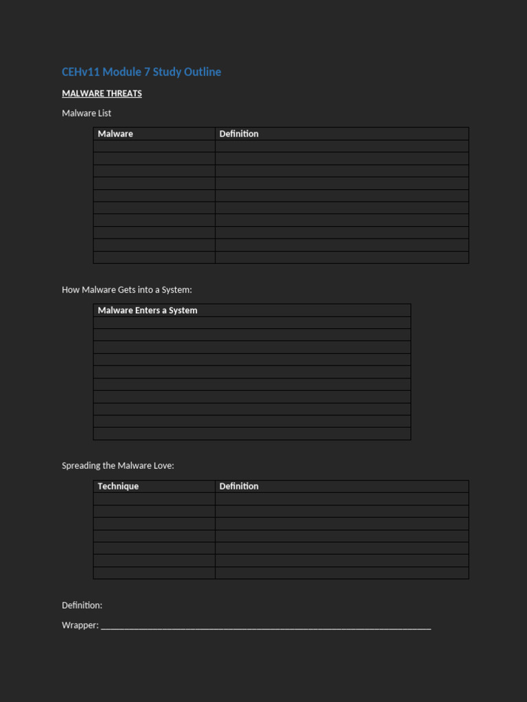 CEHv11 Module 7 Study Outline | PDF | Malware | Computer Virus