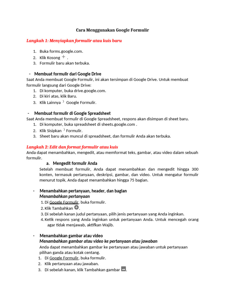 Cara Menggunakan Google Formulir | PDF