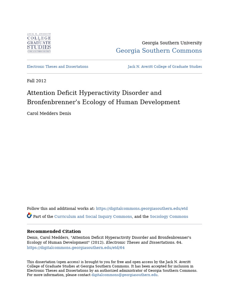 Attention Deficit Hyperactivity Disorder and Bronfenbrenners Eco | PDF ...