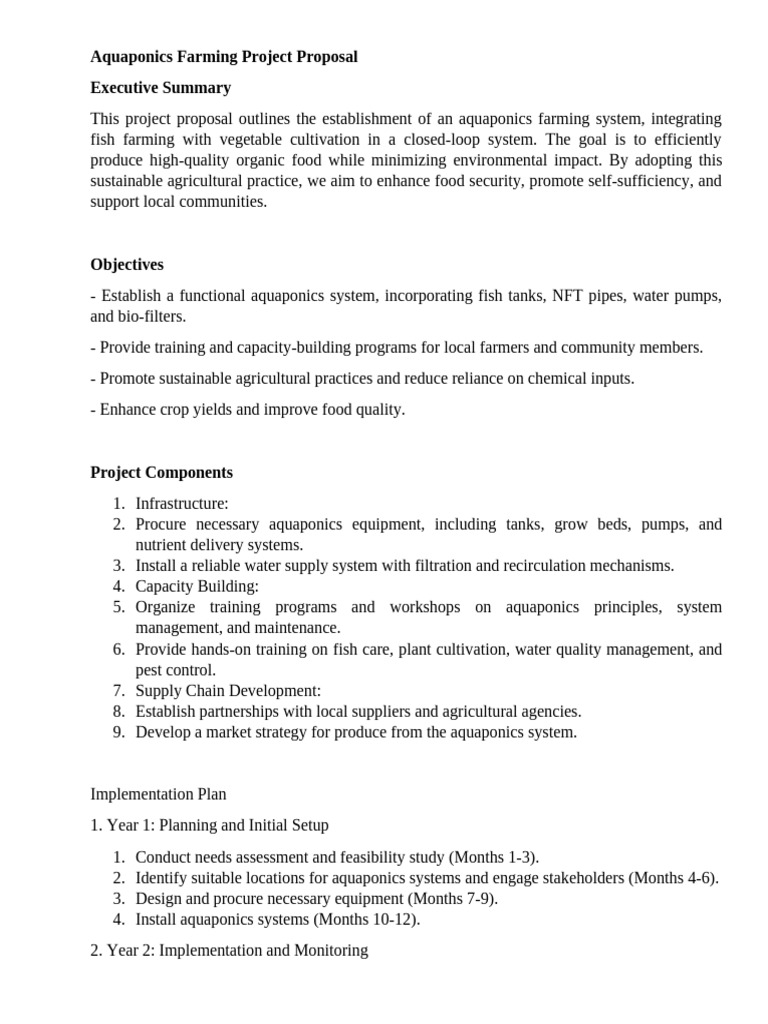 Aquaponics Project Proposal for India | PDF | Aquaponics | Agriculture