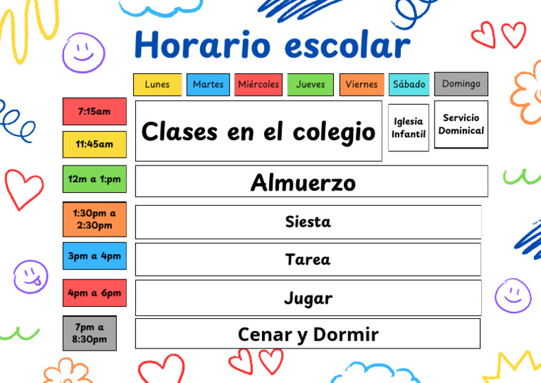 Horario Escolar Infantil Doodle Colorido - 20250421 - 081616 - 0000 | PDF