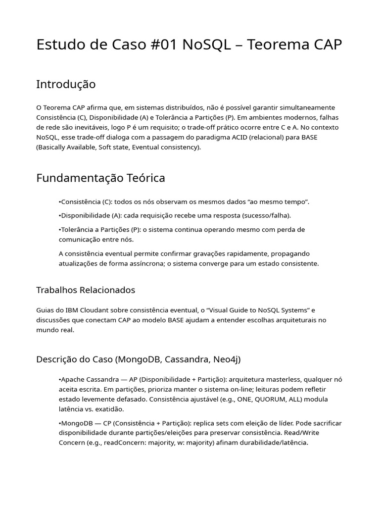 Teorema Cap | PDF | No SQL | Bancos de dados
