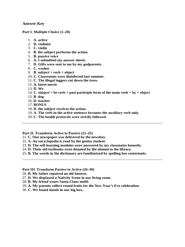 Answer Key - Active Passive | PDF