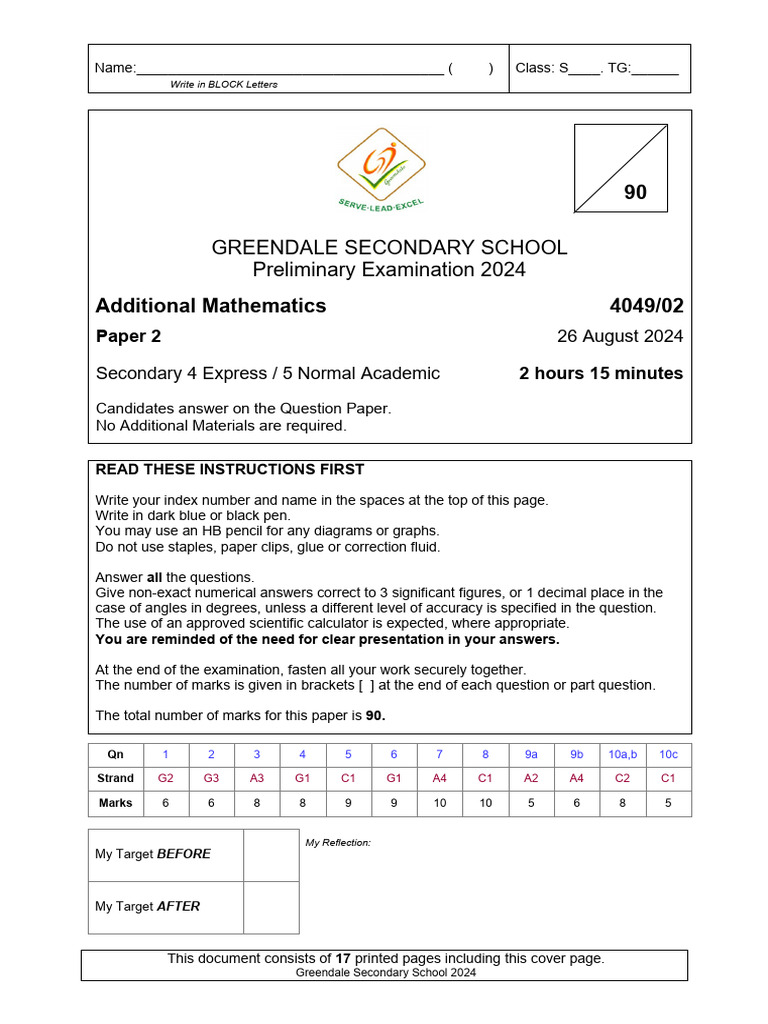 Greendale Sec 2024 Prelim P2 With Solutions | PDF | Line (Geometry ...