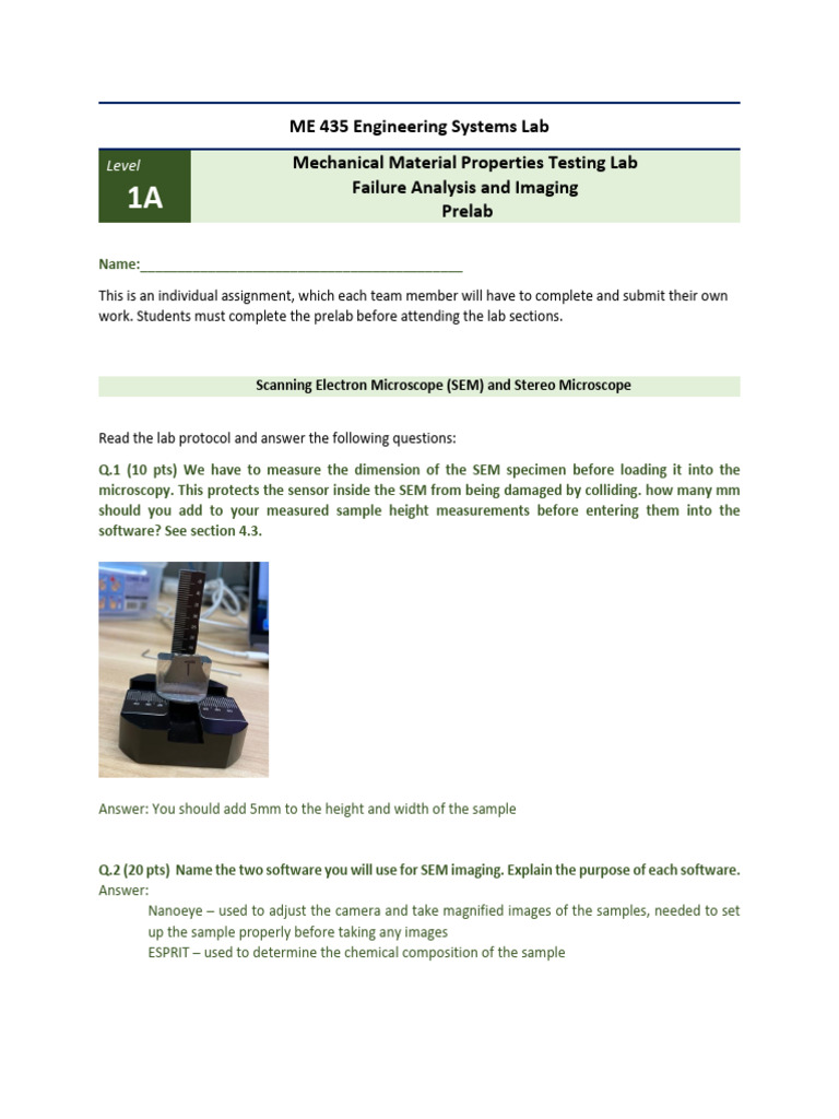 ME435 Material Failure Analysis and Imaging Student PreLabs | PDF ...