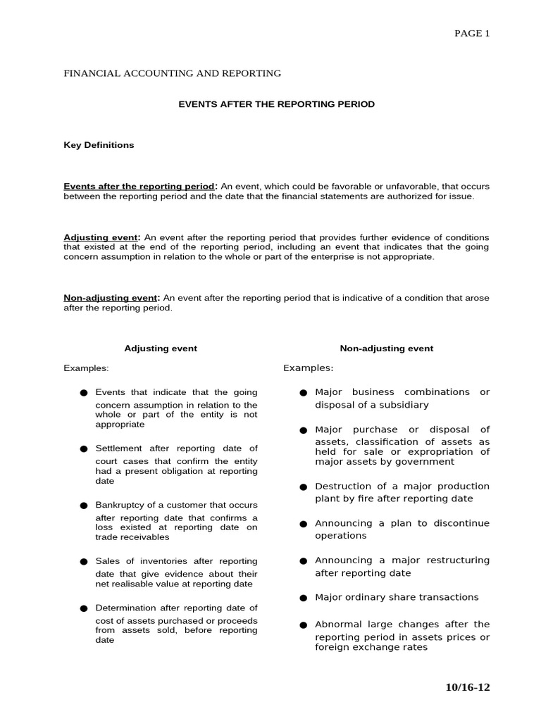 #08 PAS 10 (Events After Reporting Period) | PDF | Going Concern | Business Economics