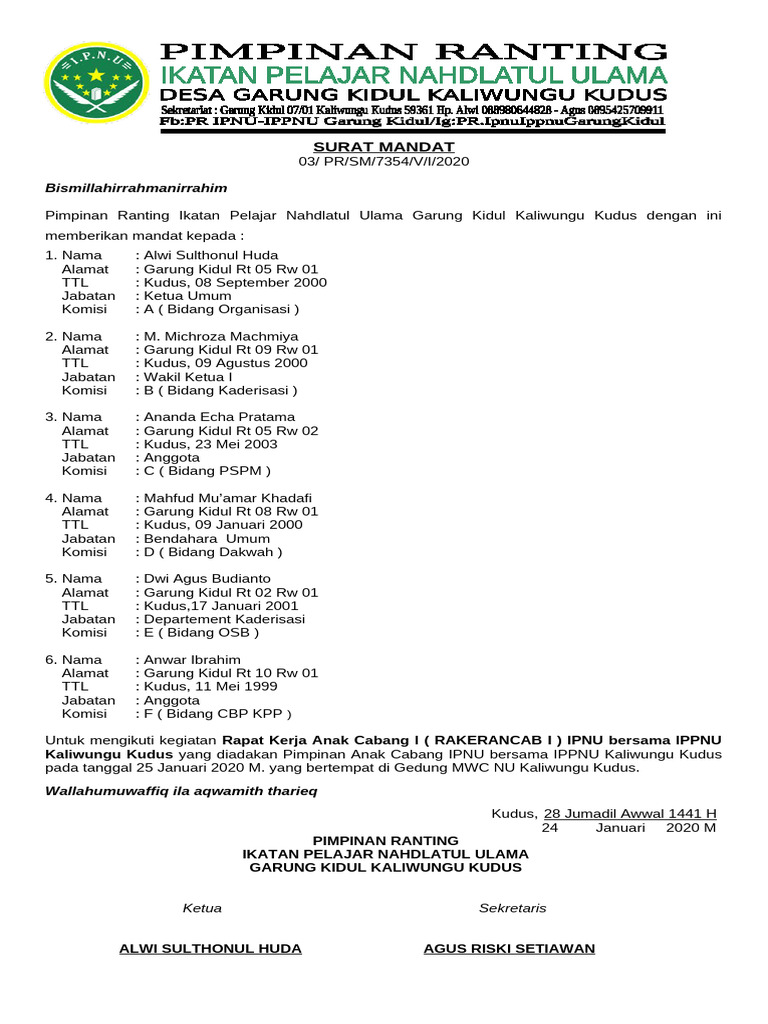 Surat Mandat IPNU | PDF