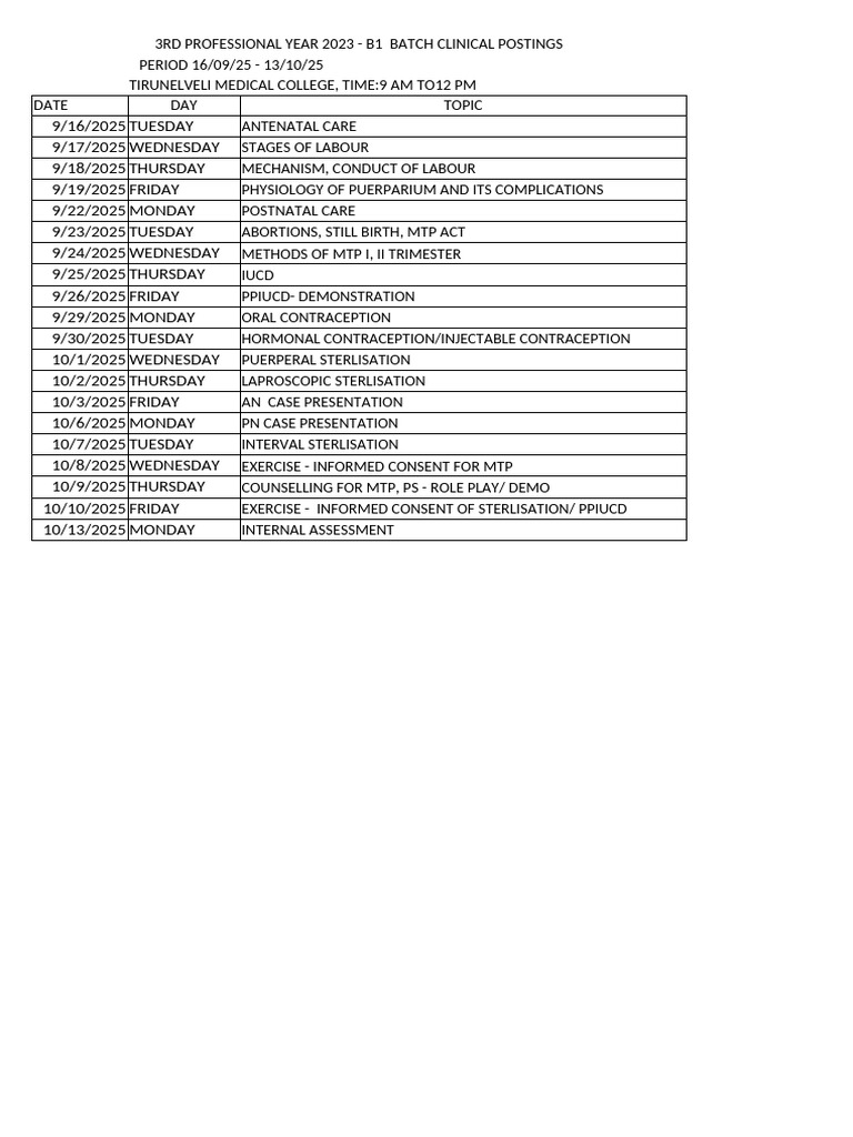 2023 b1 Ward Class Schedule | PDF