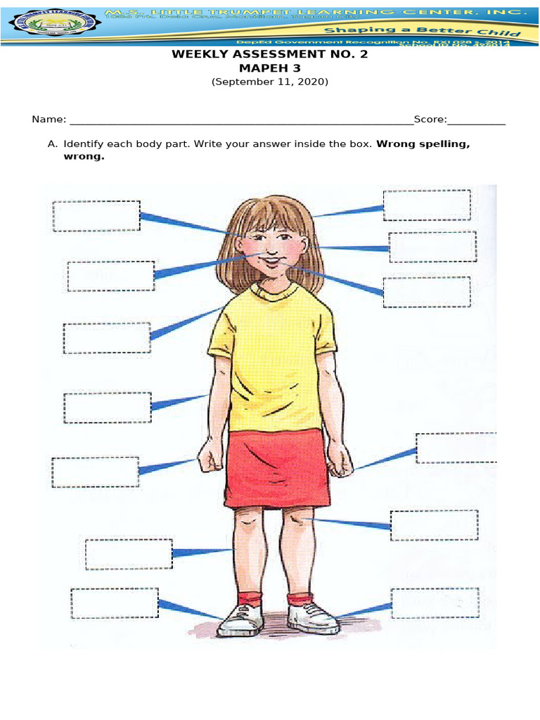 MAPEH 3 Weekly Body Parts Assessment | PDF