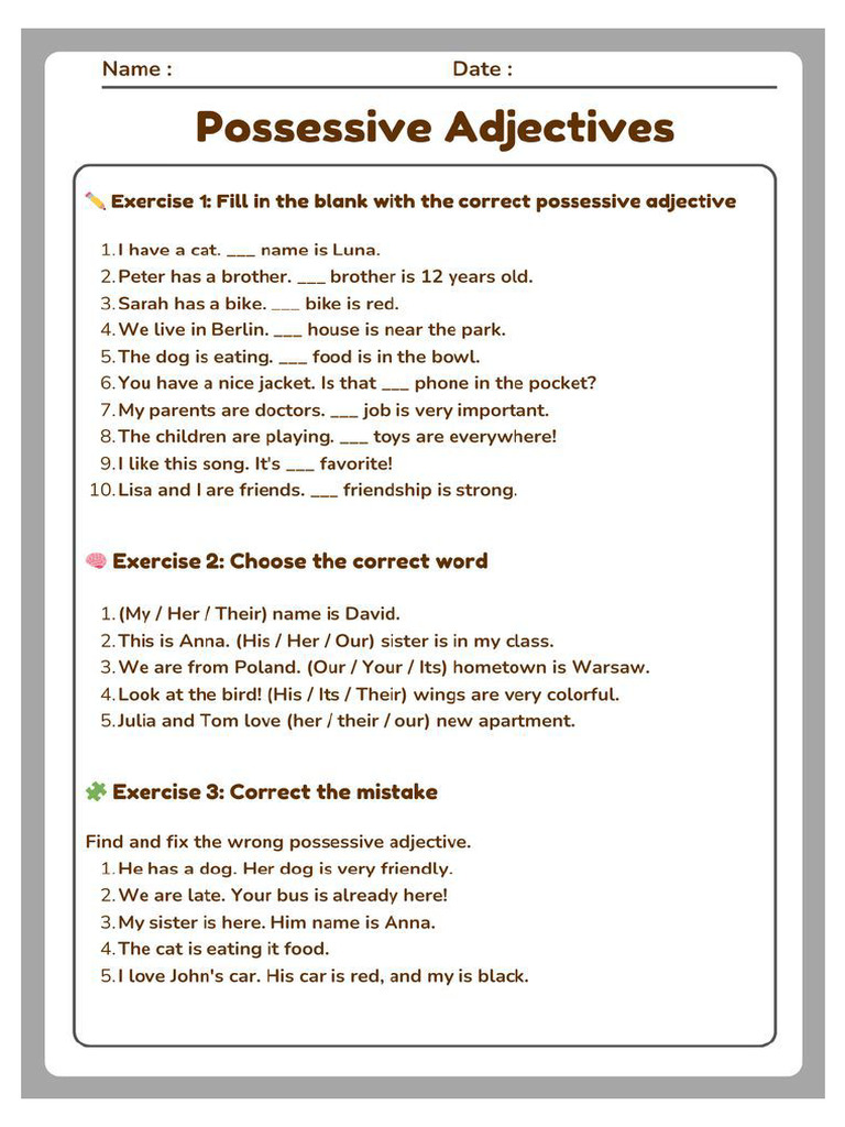 Possessive Adjectives Exercise-Merged | PDF