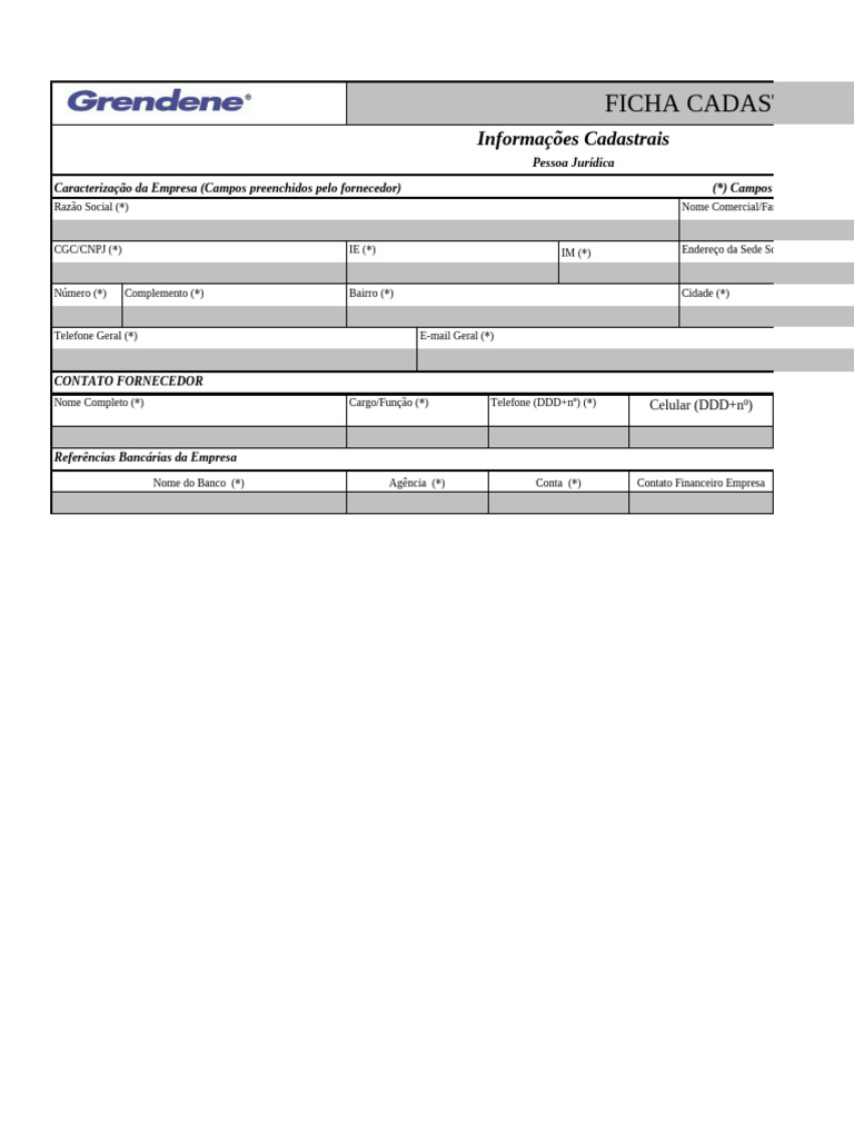 Ficha Cadastral de Fornecedor Empresarial | PDF