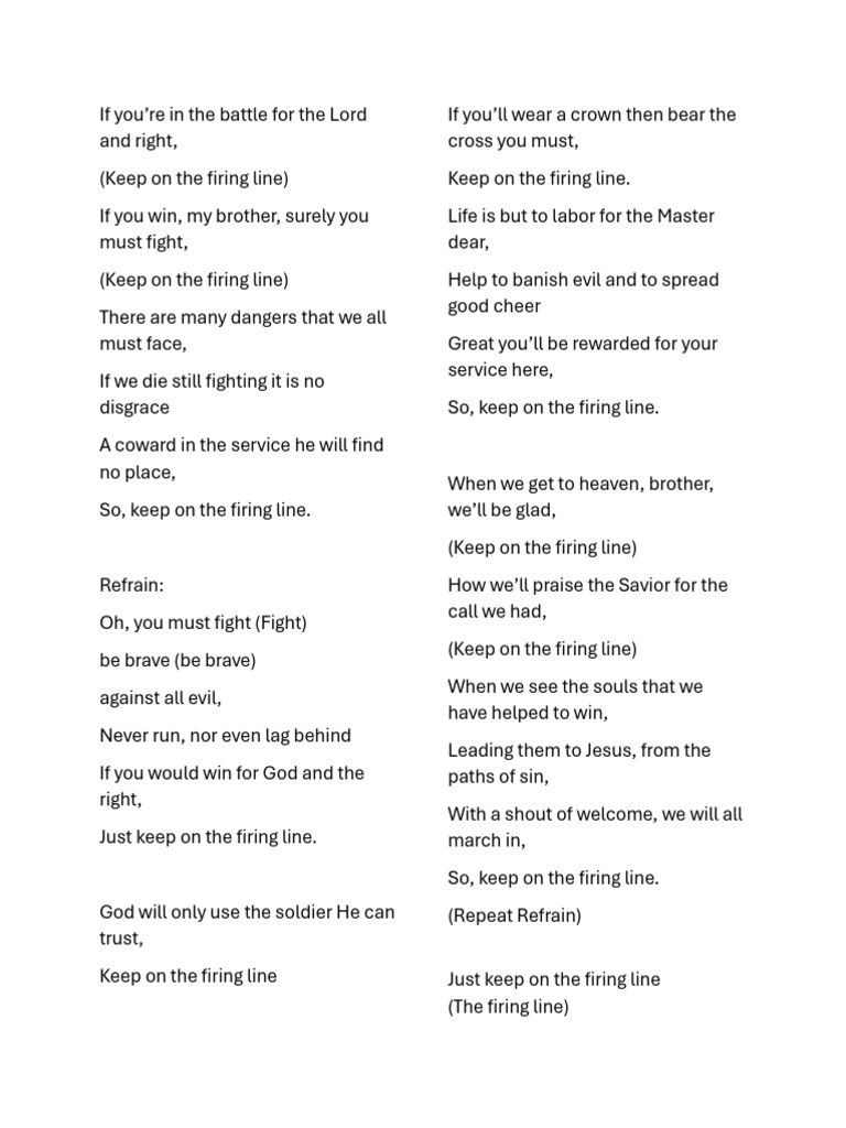 Keep on the Firing Line Lyrics | PDF