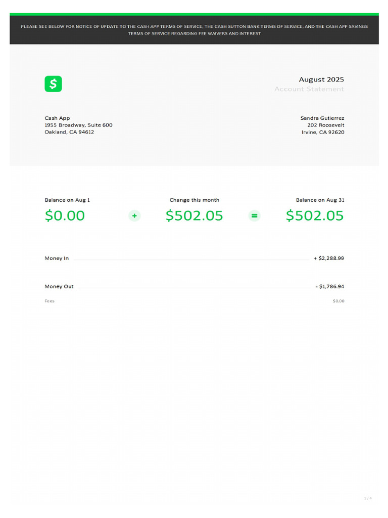 Cash App August 2025 Account Statement Conv 1 | PDF