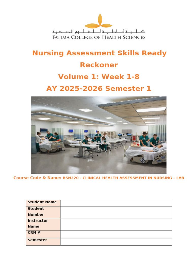 BSN220 - CHA Lab - Nursing Assessment Skills Ready Reckoner - Volume 1 ...