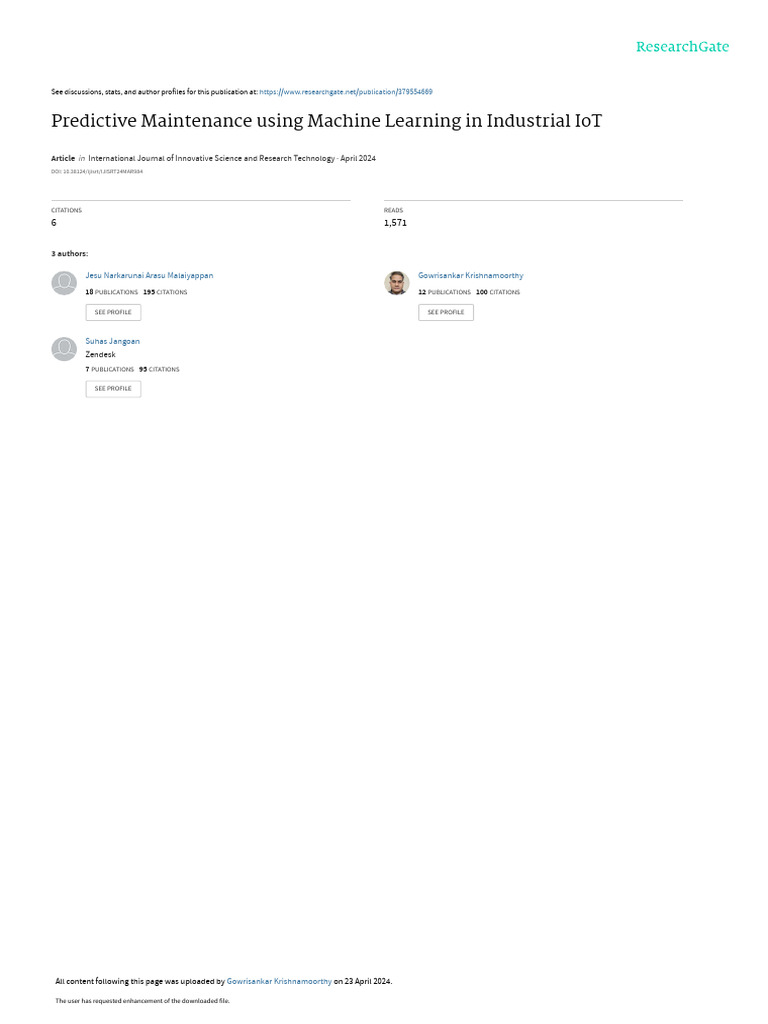 Predictive Maintenance Using Machine Learning in Industrial Iot | PDF | Deep Learning | Internet ...