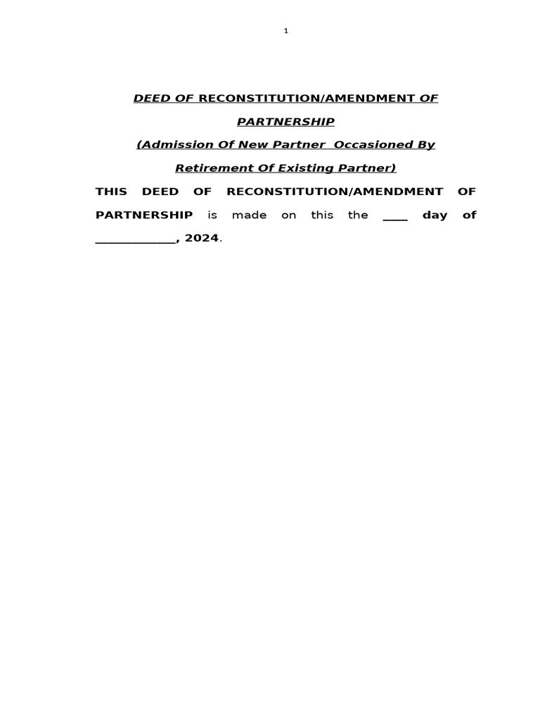 Deed of Reconstitution of Partnership - Amendment - Retiring and ...