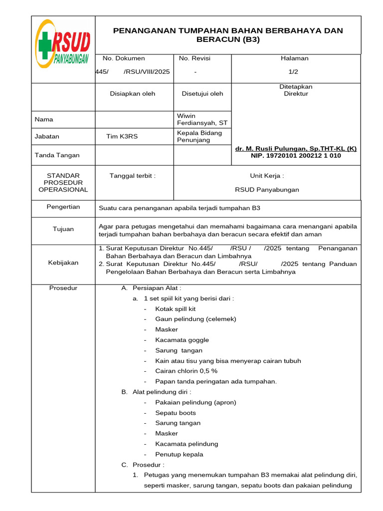 Prosedur Penanganan Tumpahan B3 | PDF