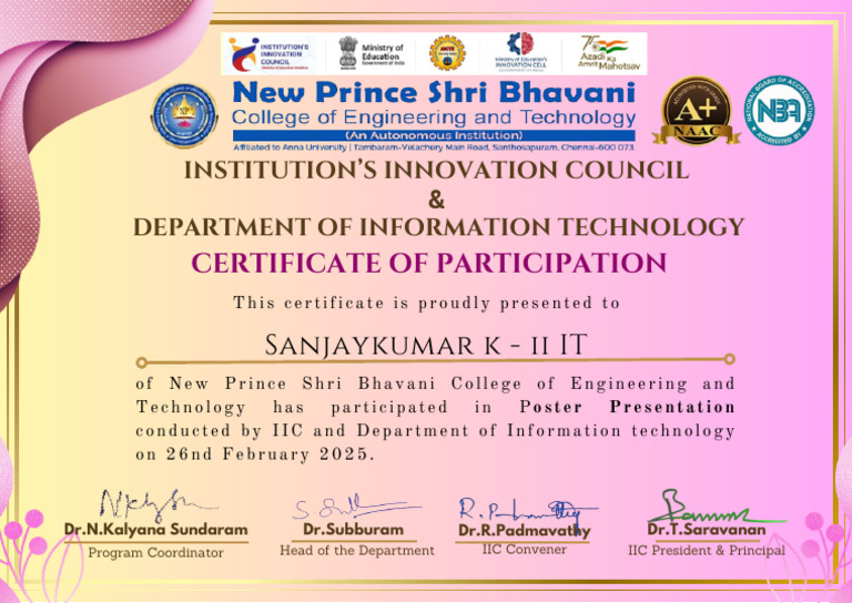 Certificate of Participation in Poster Presentation | PDF