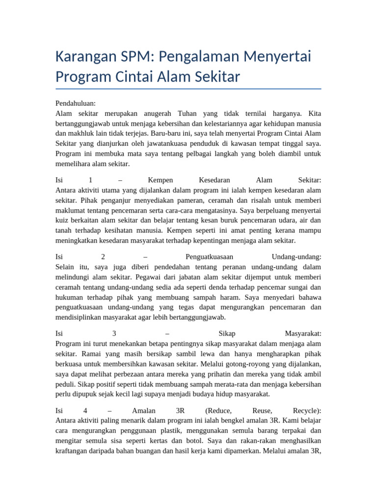 Program Cintai Alam Sekitar SPM | PDF