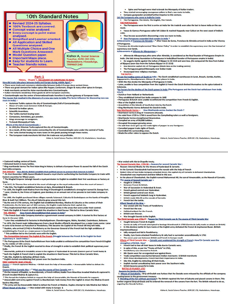 10th Standard Notes Kishor | PDF