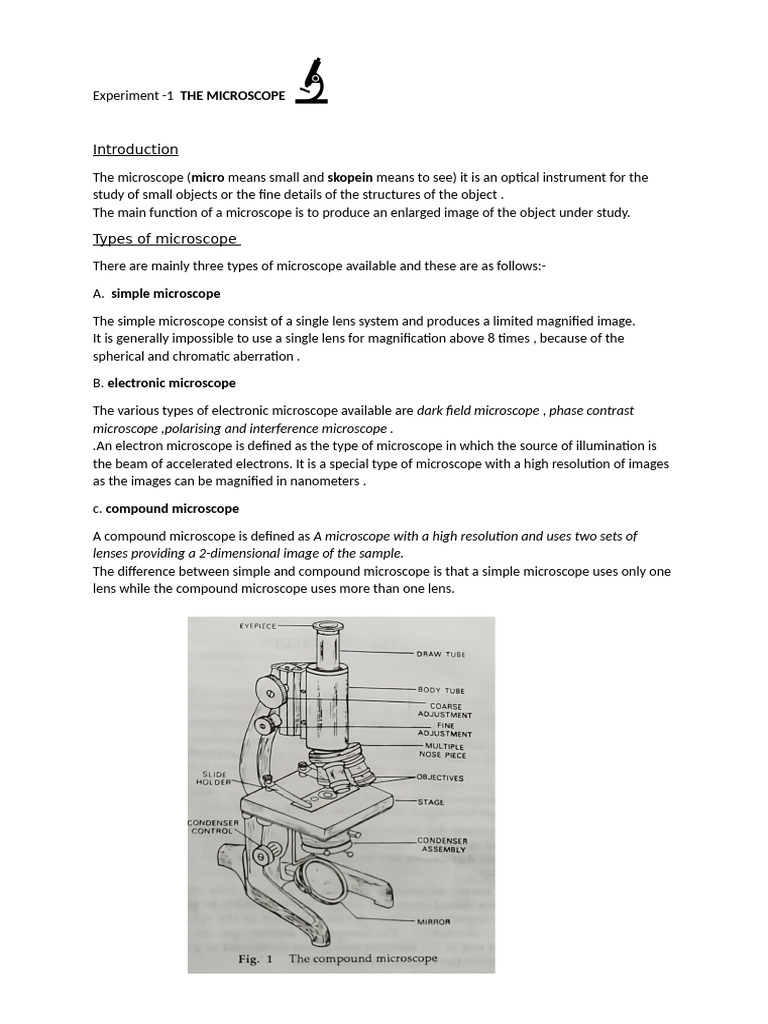 Experiment (1) Pcog Micros | PDF | Electron Microscope | Optical Devices
