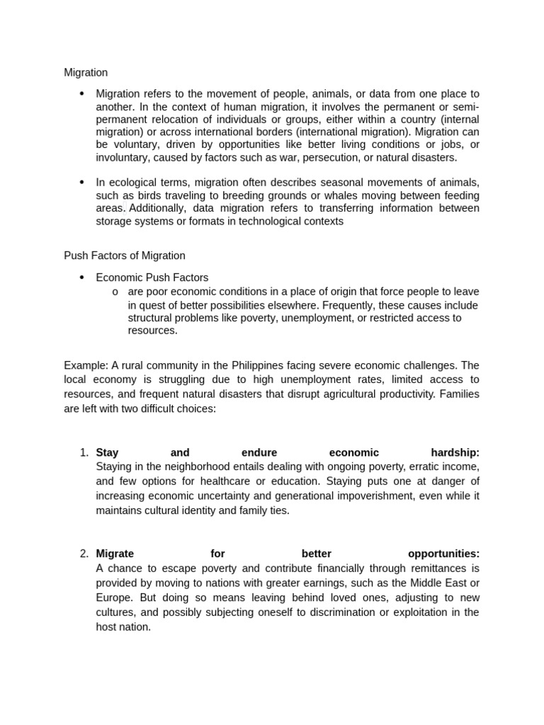 Push Factors Driving Migration | PDF | Human Migration | Poverty