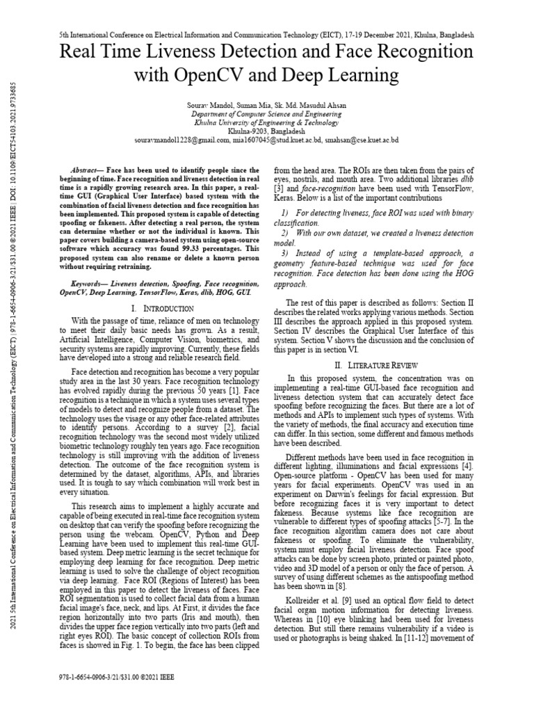 Real Time Liveness Detection and Face Recognition With OpenCV and Deep Learning | PDF | Deep ...