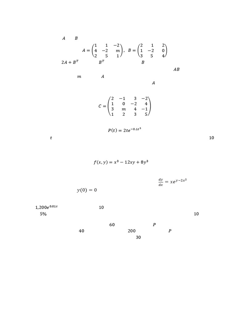 Matrix Calculations and Differential Equations Exam | PDF