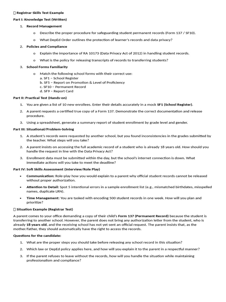 Registrar Skills Assessment Guide | PDF | Learning | Privacy