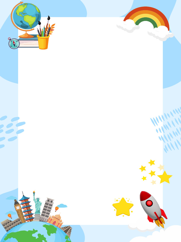 Colorful World Travel Illustation Blank A4 Page Border | PDF