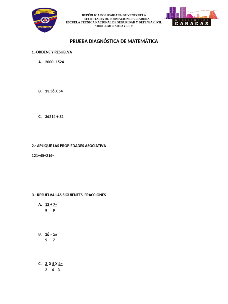 Prueba Diagnóstica de Matemáticas 2023 | PDF