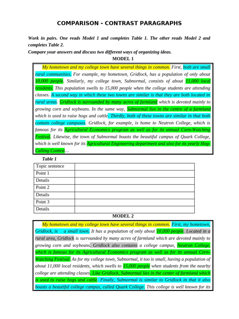 Exercise 1 - Outline of A Comparison and Contrast Paragraph | PDF ...