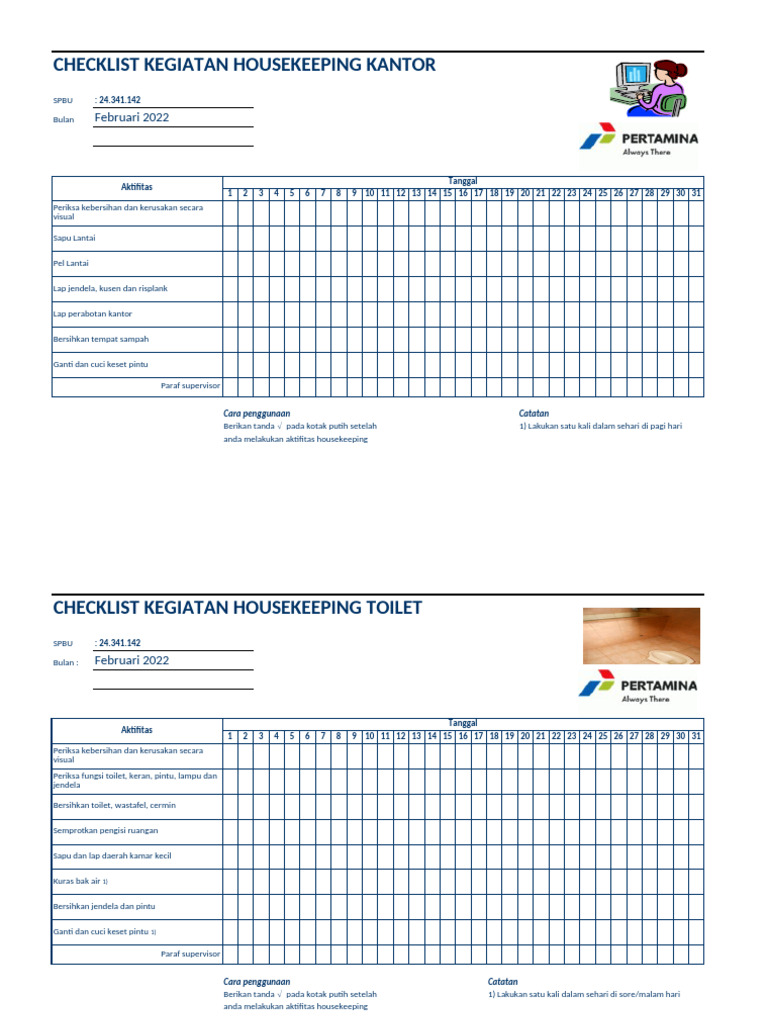 Checklist Housekeeping SPBU Februari 2022 | PDF
