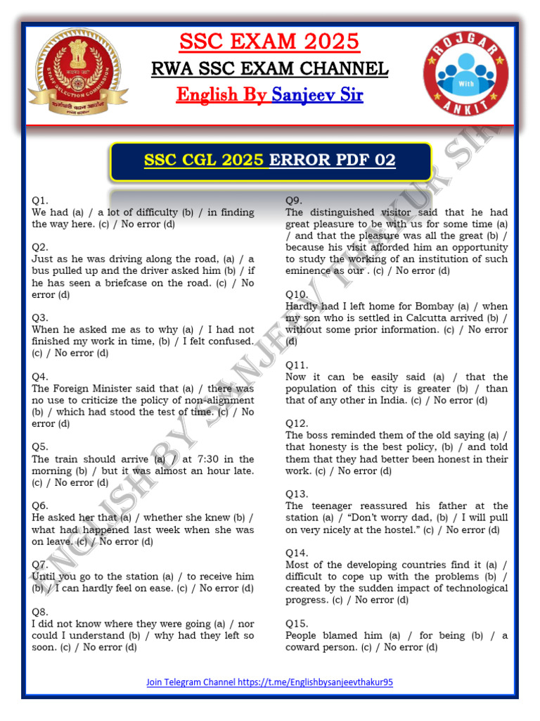 SSC CGL 2025 Error Correction Guide | PDF
