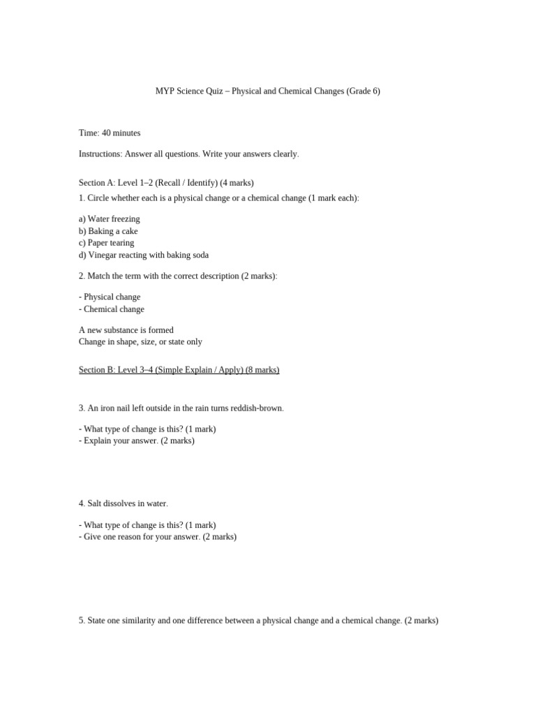MYP Science Quiz | PDF