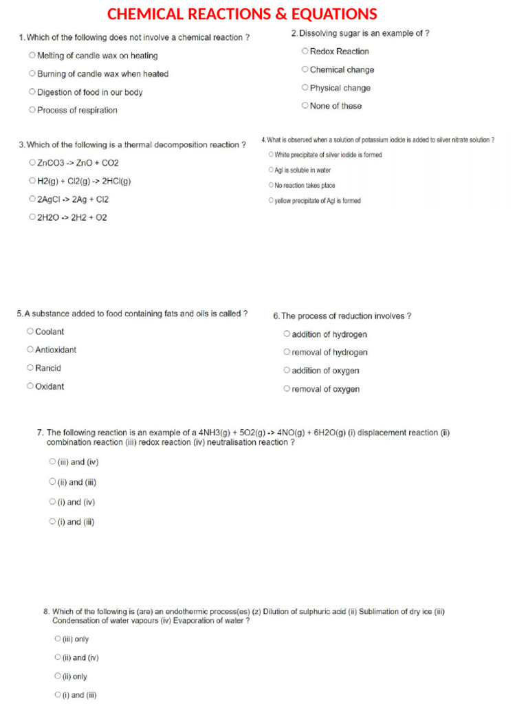 Class 10 Science Mcqs | PDF | Chemistry | Change