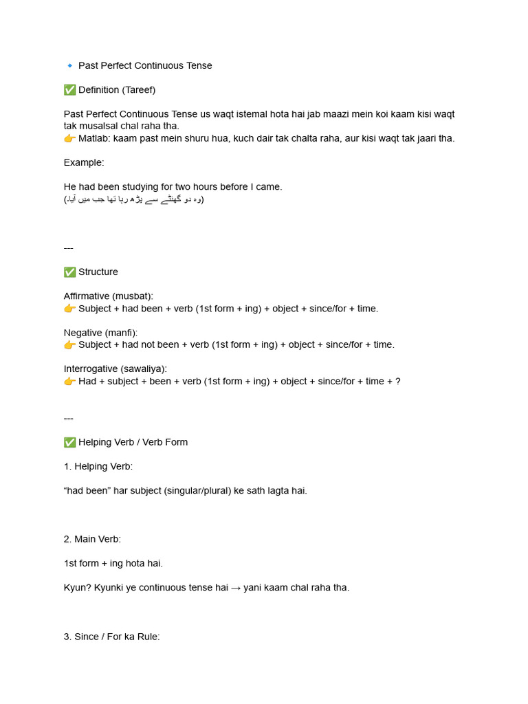 Past Perfect Continuous Tense Guide | PDF | Languages | Foreign ...