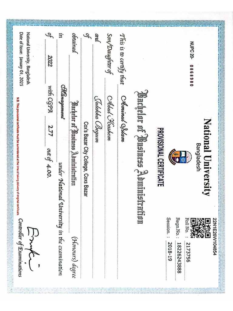 BBA Certificate | PDF