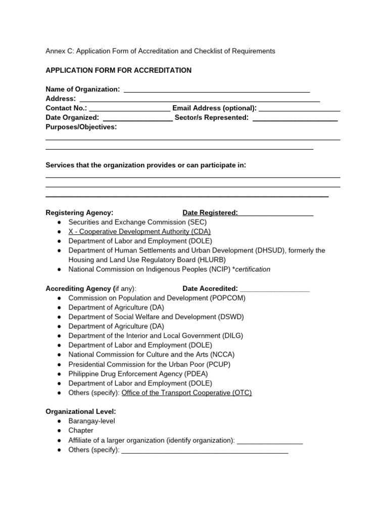 Accreditation Application Form Checklist Pdf