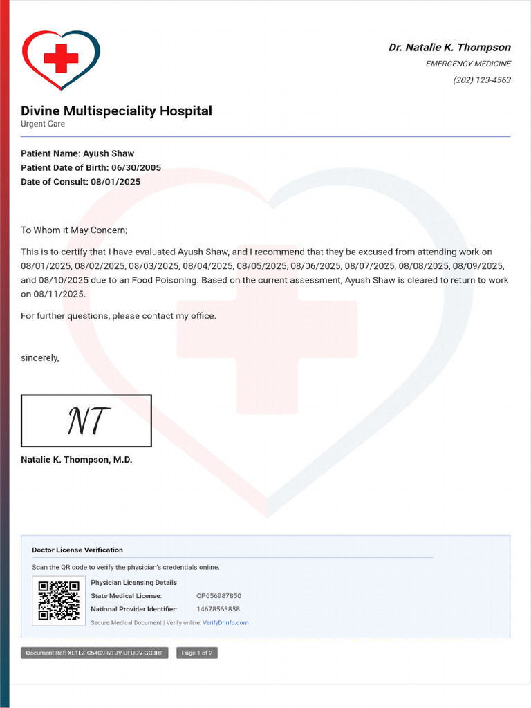 Doctor Note With Signature | PDF